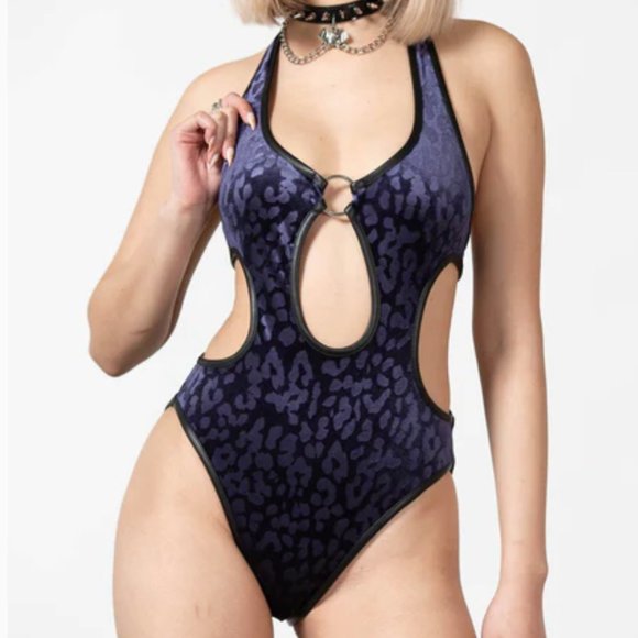 Killstar | Tops | Killstar Barbarella Plum Leopard Stretch Halter Bodysuit Xxl Nwt | Poshmark